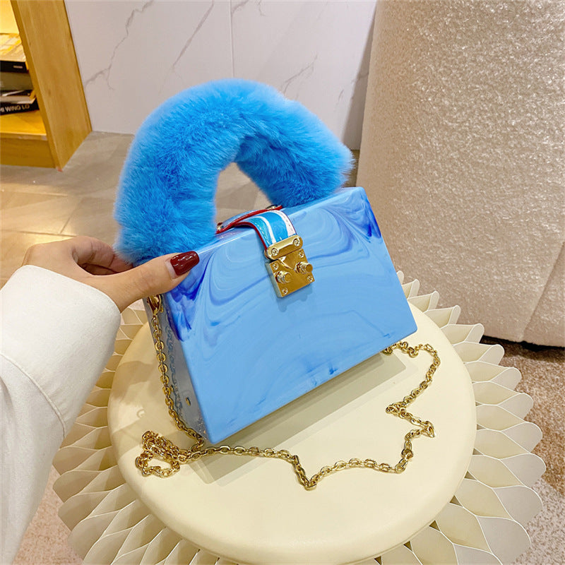 Fluffy hand-held acrylic box bag with foreign chain（AB2105 ...