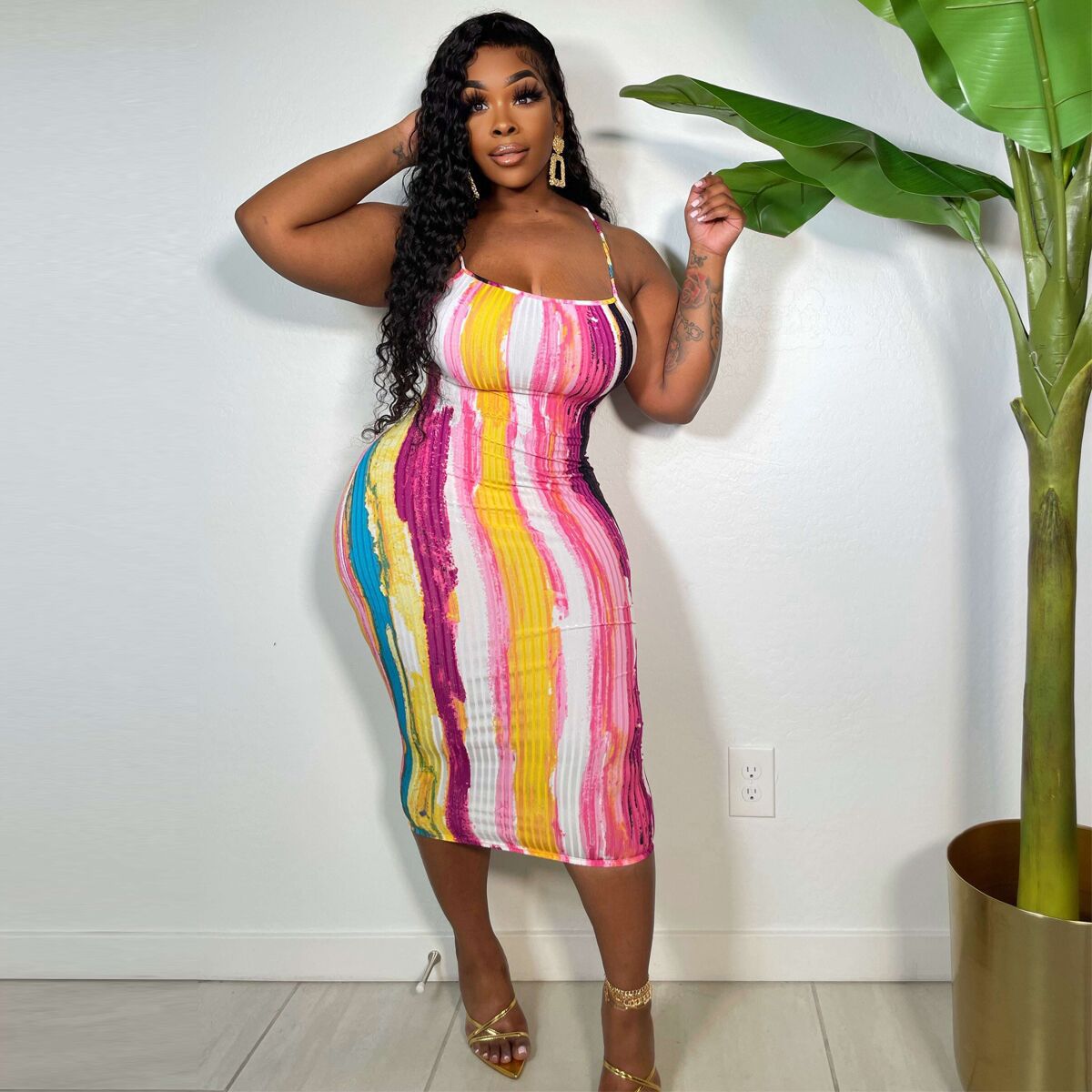 Sexy pit strip print halter dress（AY2113） – AphroditeWholesales